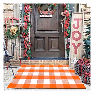KILOCOCO Buffalo Plaid Rug 2.3'x3.6' Orange Outdoor Rug for Halloween/Thanksgiving Washable Fall Doormat Buffalo Check Rug Layered Front Door Mat for Porch/Farmhouse/Entryway/Patio Fall Decor