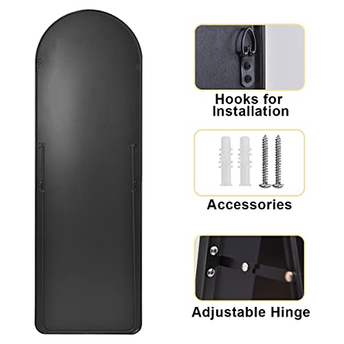 GLSLAND-21 x64 Full Length Floor Mount Mirror-Aluminum Alloy Frame-Arch Mirror Full Length HD-Full Body Mirror-for Bedroom or Living Room, Black