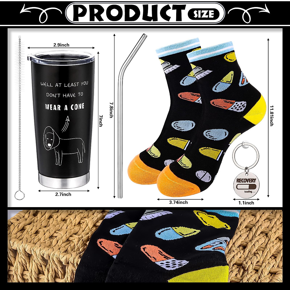 Funny Get Well Soon Gift Baskets for Men After Surgery,20oz Hospital Tumbler At Least You Don't Have to Wear a Cone Tumbler Comes With Keychain and Socks Surgery Recovery Feel Better Cheer up Gifts