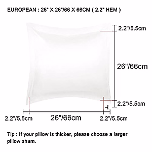 PiccoCasa 2 Pack Satin Pillowcase for Hair and Skin, Euro Sham Pillow Covers Soft Silky Oxford Pillow Cases with Envelope Closure European(26"x26") White