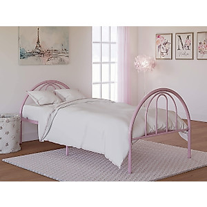 Rack Furniture Brooklyn Twin Size Bed Frame, Steel Classic Rounded Design Bed for Kids with 300 lb. Weight Capacity, No Box Spring Required (Pink)