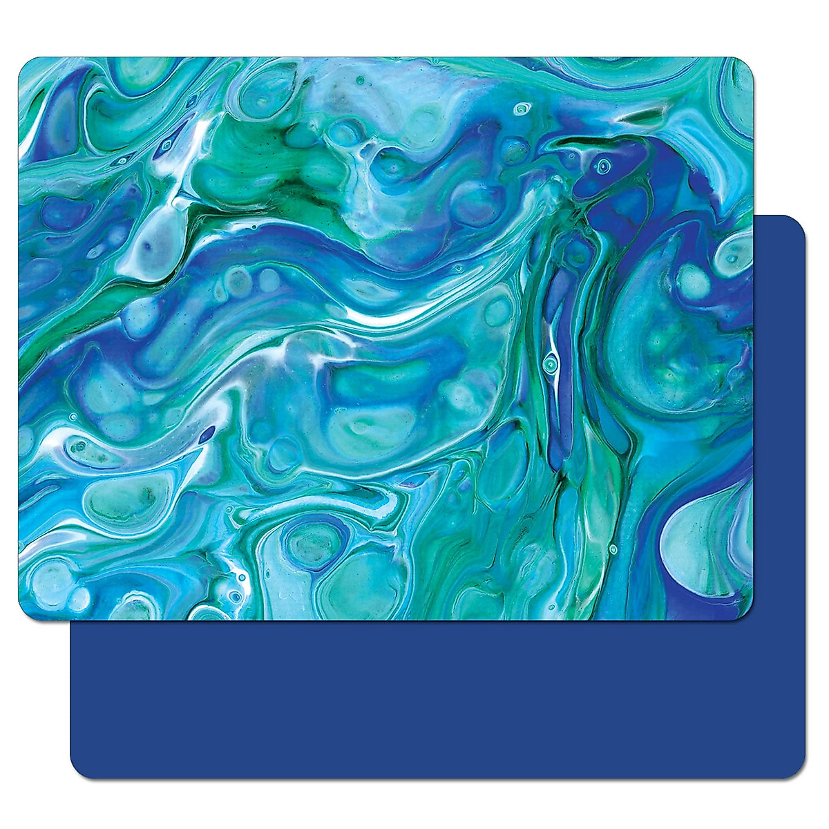Cut N' Funnel Blue Fluidity/Royal Blue 2 Pack Designer Flexible Plastic Cutting Board Mat With Coordinating Solid Flex Mat 15" x 11.5", Made in the USA, Decorative, Flexible, Easy to Clean