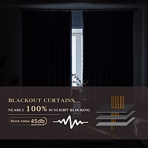 ROOMNEST Multifunctional Room Divider Curtain Totally Blackout Privacy Partition Drape Room Thermal Insulated Noise Reduced Suitable for Curtain Track&Rod System, 10 ft W x 9 ft H, Black, 1 Panel