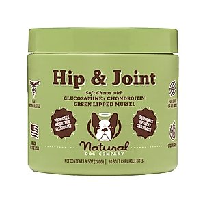 Natural Dog Company Hip & Joint Chews, Chicken Liver & Turmeric Flavor, with Glucosamine Chondroitin for Dogs, Maintains Bone and Joint Health, Supplements for Seniors and Puppies, 90 Count