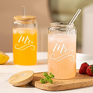 UOKPT Wedding Gifts, Mr and Mrs Glasses Cups Gifts for Couples Bridal Shower Gifts for Bride Groom Engagement Anniversary Newlywed Christmas Honeymoon Gift for Husband Wife His Hers Her Him - 2Pack