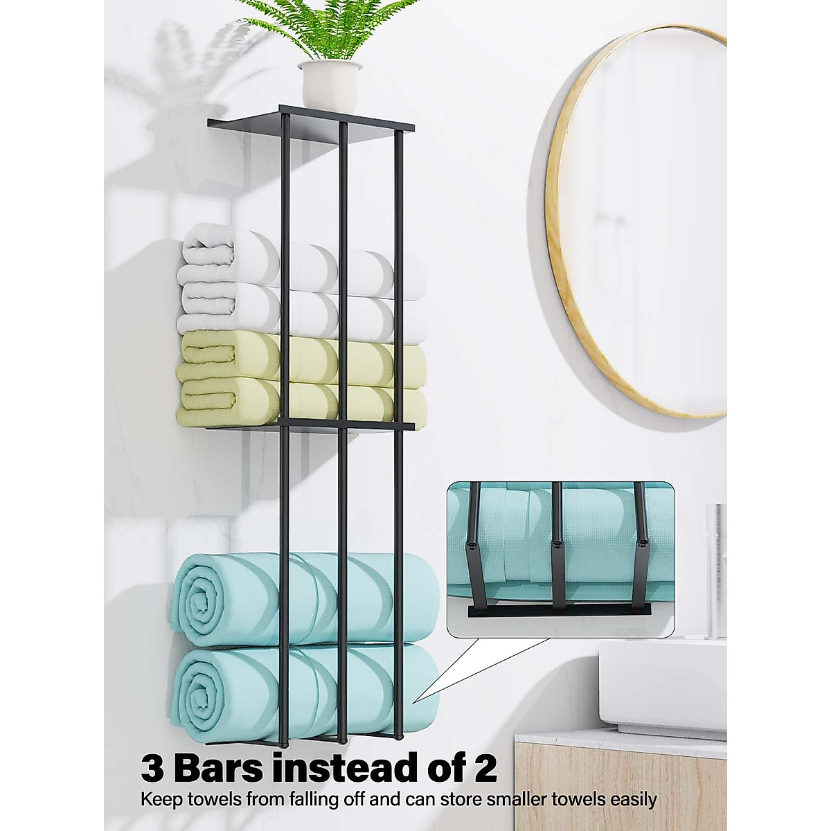 TooTaci Towel Racks for Bathroom,Towel Holder for Bathroom Wall,Upgraded 3 Tier Towel Storage for Small Bathroom,Towel Rack with Shelf for Small Space Organizer,Can Hold Up 6 Rolled Towels