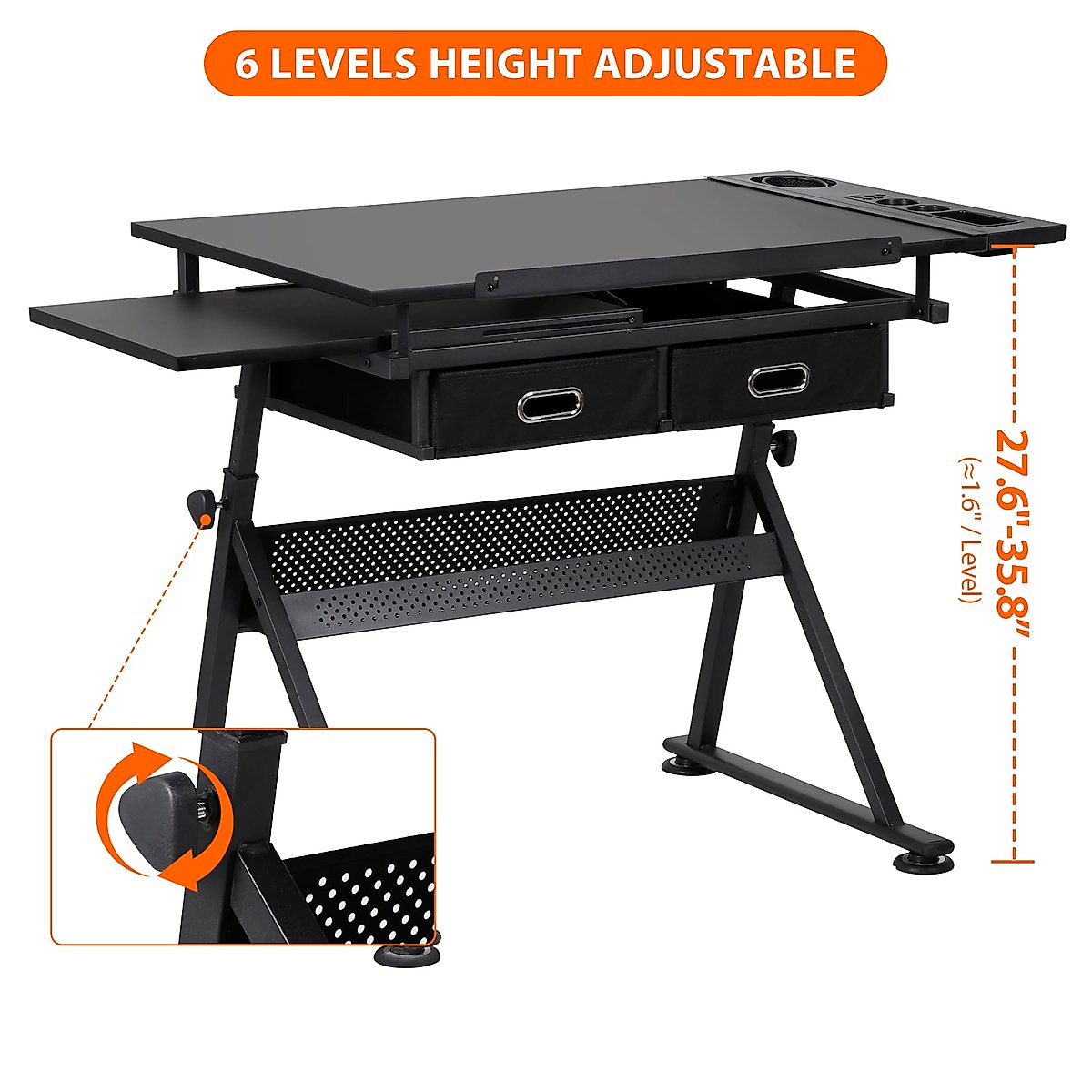 Nova Microdermabrasion Height Adjustable Drafting Table Art Desk Drawing Table Tabletop Adjustable Art/Craft Desk with Stool and 2 Slide Drawers for Reading, Writing, Crafting, Painting Art