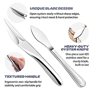 ADORAMBLING 2PCS Oyster Shucking Knife+2PCS A5 Cut-Resistant Gloves,Stainless Steel Oyster Knife,Heavy Duty Oyster Shucker Tool,Oyster Opener Tool with Ergonomico Handle,Oyster Shucking Kit with Box