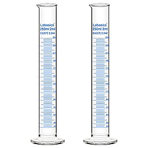 Labasics 2-Pack 250 ml Borosilicate Glass Graduated Cylinder Measuring Cylinder