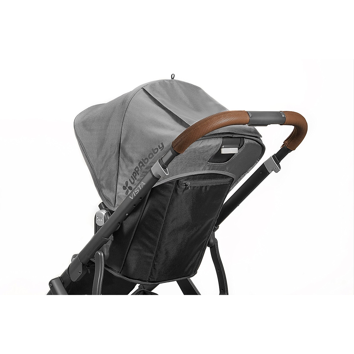 UPPAbaby Vista V2 Stroller - Jordan (Charcoal Melange/Silver/Black Leather) + Leather Handlebar Covers for Vista, V2 - Saddle + Leather Bumper bar Cover for Vista, V2, Cruz, V2 - Saddle