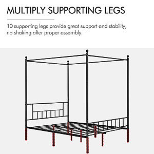 Yaheetech Canopy Bed Frames Platform Bed Frame Four-Poster Canopied Bed Mattress Foundation with Headboard and Footboard Sturdy Slatted Structure No Box Spring Needed Easy Assembly Full/Black
