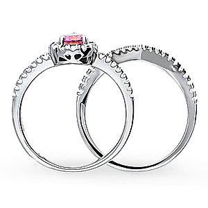 BERRICLE Sterling Silver Halo Wedding Engagement Rings Red Pear Cut Cubic Zirconia CZ Split Shank Ring Set for Women, Rhodium Plated Size 4