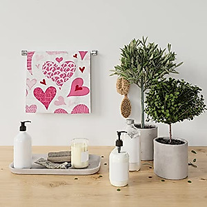 My Little Nest Cute Romantic Pink Hearts Hand Towels Soft Bath Towel Absorbent Kitchen Fingertip Towel Quick Dry Guest Towels for Bathroom Gym Spa Hotel and Bar 30 x 15 Inch