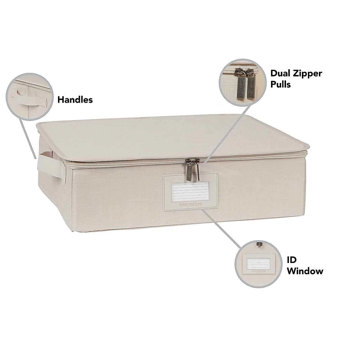 Covermates Keepsakes - Zip-Top Storage Box - Heavy Duty Polyester- Reinforced Handles - Stackable Design - Indoor Storage-Beige Heather
