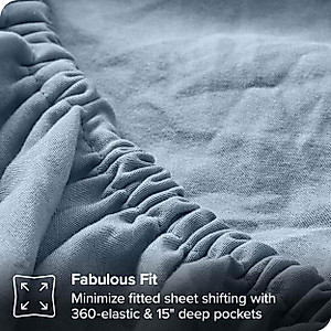 Bare Home Washed Full Sheet Set - Premium 1800 Ultra-Soft Microfiber Bed Sheets - Double Brushed - Hypoallergenic - Stain Resistant (Full, Washed Dusty Blue)