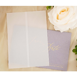 Puremigo 100 Pack Pre-Folded Vellum Jackets for 5x7 Invitations - Vellum Paper 5x7 Jackets - 115GSM Vellum Wedding Invitations Wraps - Transparent Wedding Invitations Jacket