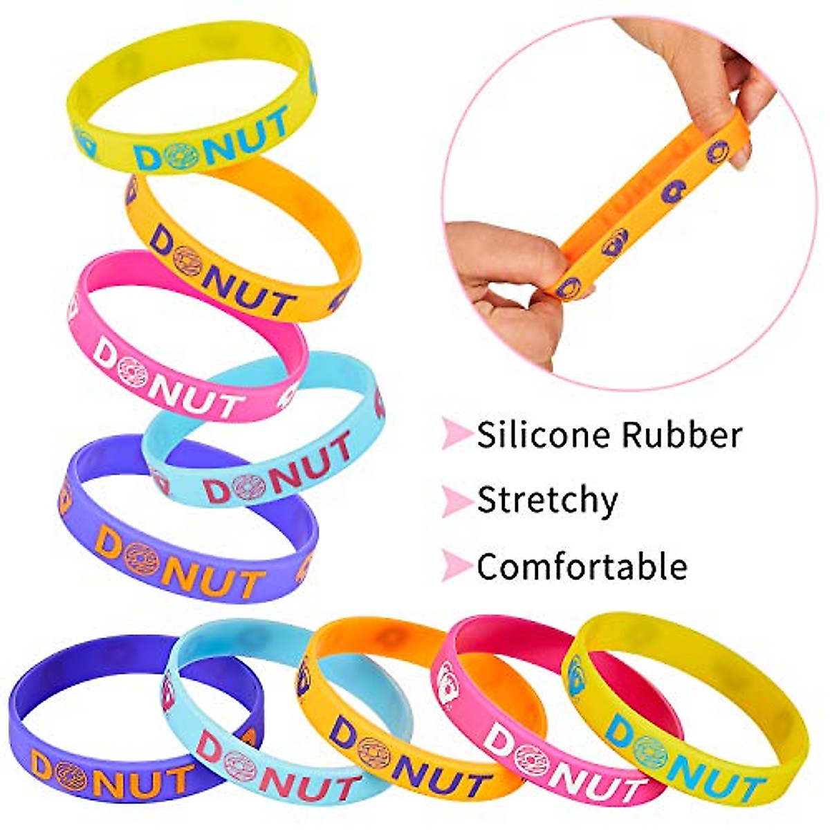 30 Pieces Donuts Silicone Wristbands Bracelets Donut Party Bracelets for Sweet Donuts Theme Party Birthday Decoration Party Favors for Teens