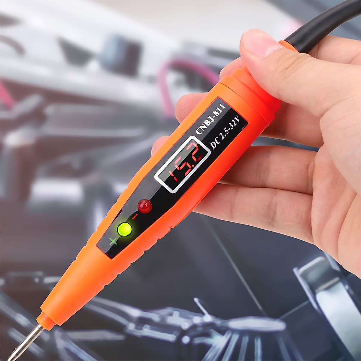 Automotive Test Light, DC 2.5-32V Car Diagnostic Tool Circuit Tester, Digital and LED Indication Voltage Test Pen, Circuit Voltage Tester with Extended Spring Wire for Car, Trucks, Vehicles (Orange)