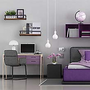 Micup Floating Shelves Wall Mounted Set of 2 Rustic Wood Storage Shelf for Bathroom, Bedroom, Kitchen, Living Room (with Removable Hooks, Dark Brown)