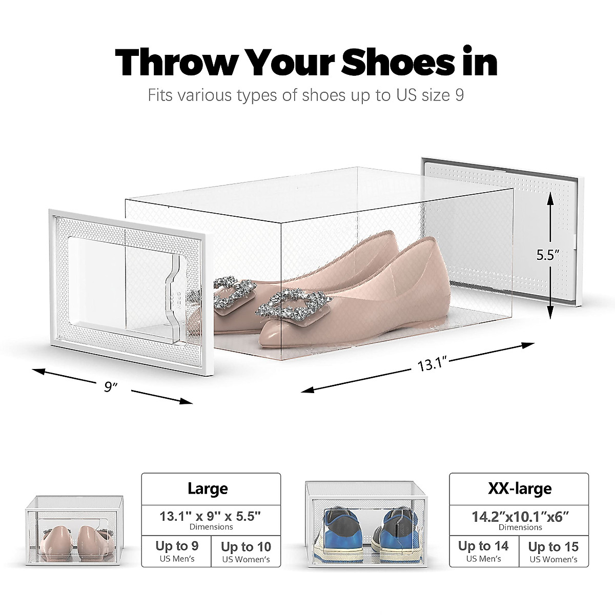SEE SPRING Large 12 Pack Shoe Storage Box, Clear Plastic Stackable Shoe Organizer for Closet, Space Saving Foldable Shoe Rack Sneaker Container Bin Holder