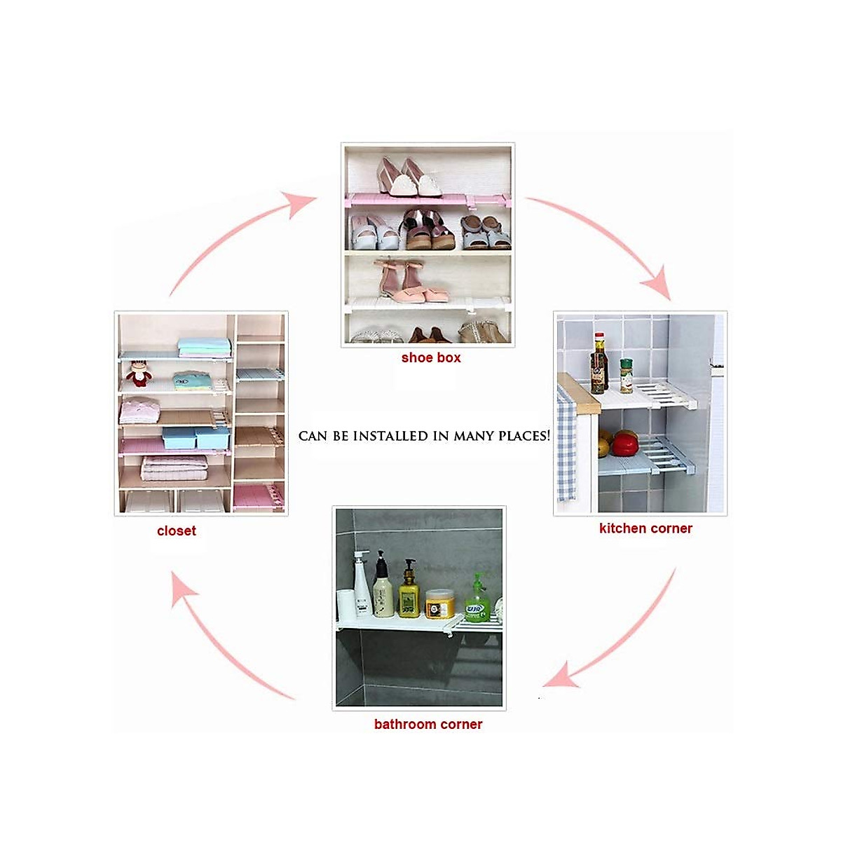 Adjustable Closet Organizer Storage Shelf Wall Mounted Kitchen Rack Space Saving Wardrobe Decorative Shelves Cabinet Holders (24 cm Wide 50-80cm Length, Blue)