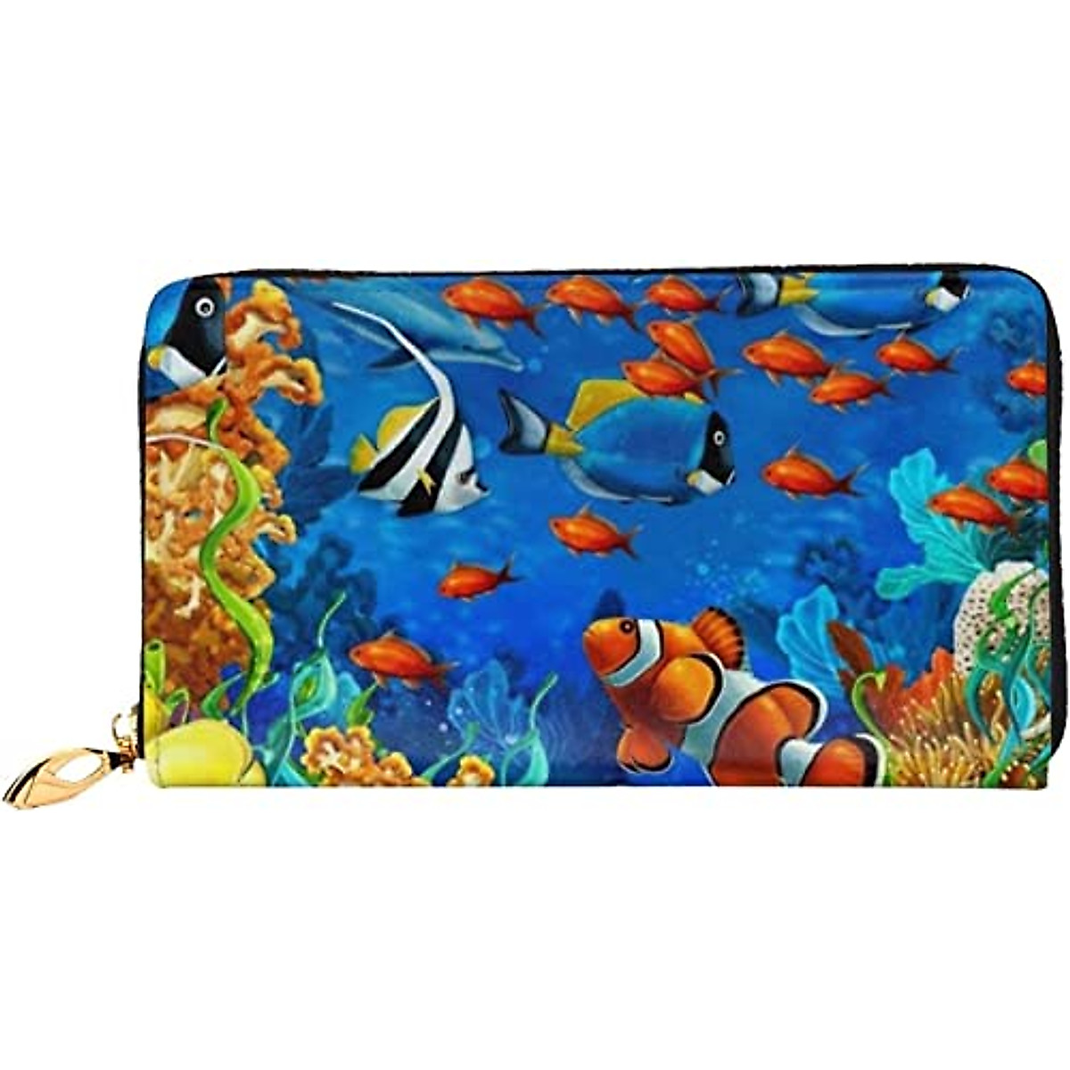 Fishes in Sea Tropical Leather Wallet Long Clutch Purse Fashion Wristlet Handbag