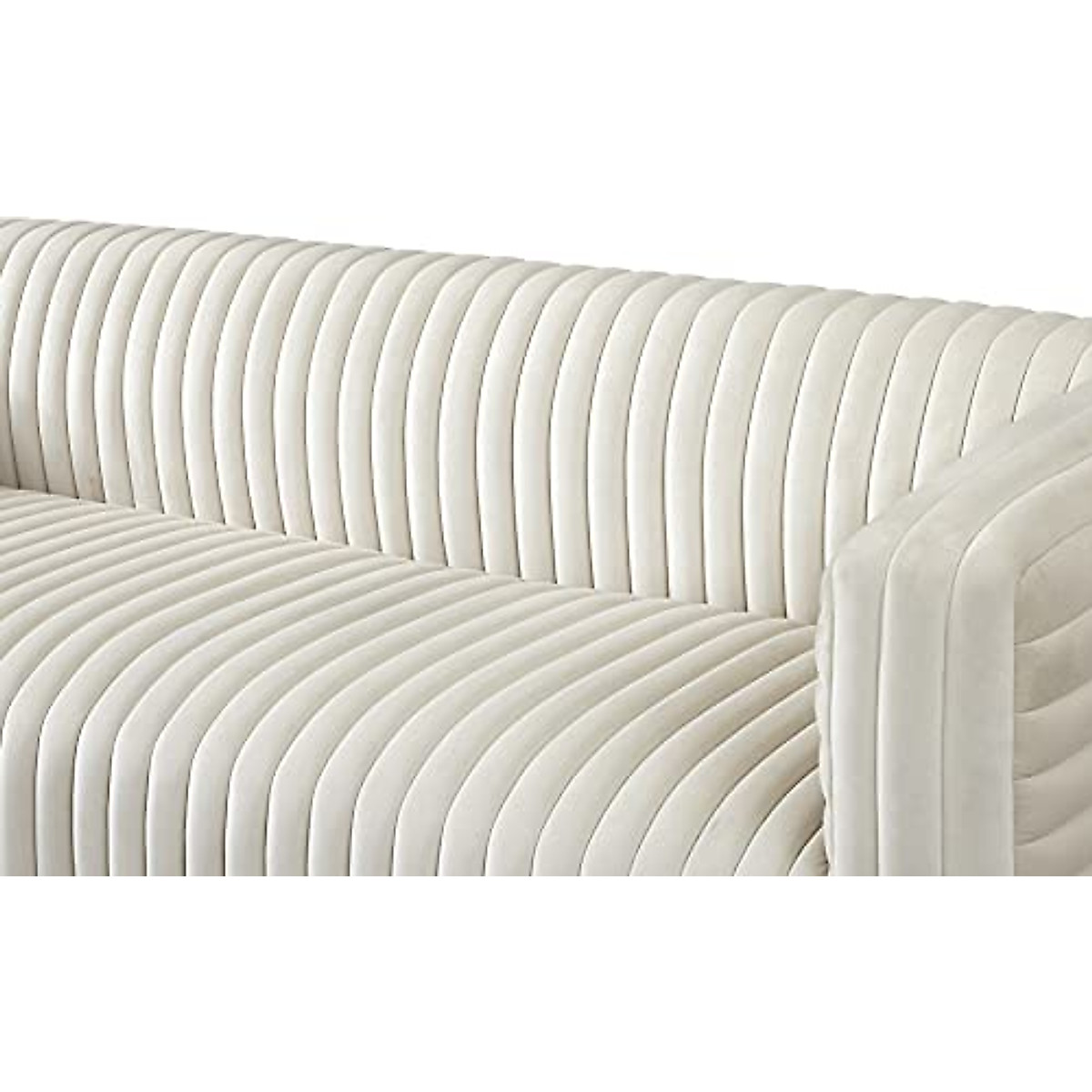 Meridian Furniture 640Cream-S Ravish Collection Modern | Contemporary Velvet Upholstered Sofa with Deep Channel Tufting + Both Gold & Chrome Legs Included