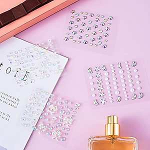 OIIKI 4 Sheets Star Face Eye Stickers, Star Jewelry Eye Body Sticker, Acrylic Crystal Face Gems, Halloween Moon Pearls Butterfly Face Makeup Stickers, 4 Styles Rhinestone Tattoos for Women, Girls