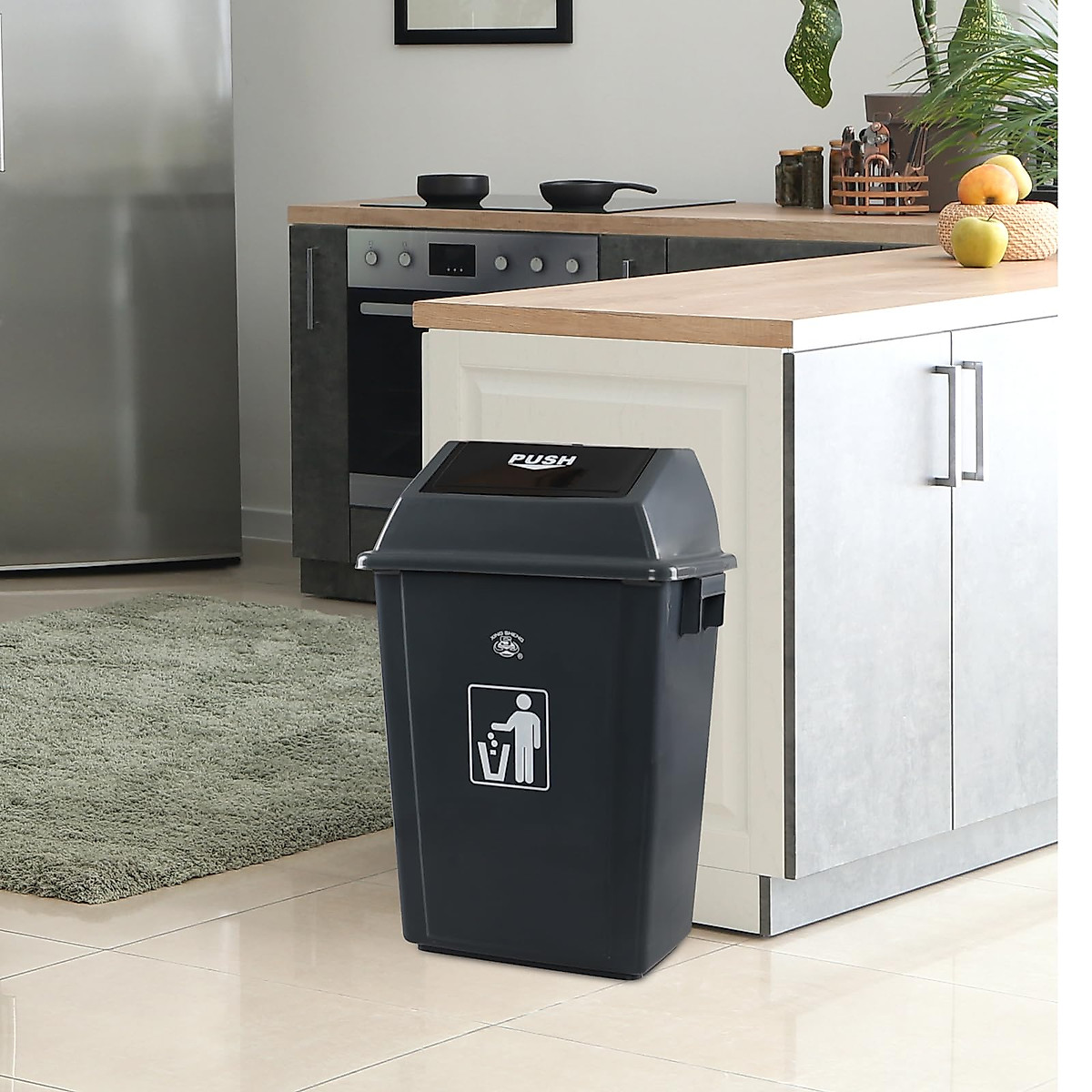 Ucake 13 Gallon Large Plastic Trash Can with Swing Lid, Kitchen Garbage Can with Lid, 4 Packs