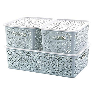 Czlsd Closet Storage Boxes Desktop Hollow Underwear Storage Box Three-Piece Household Drawer Plastic Covered Bra Underwear Socks Storage Box (Color : Blue)