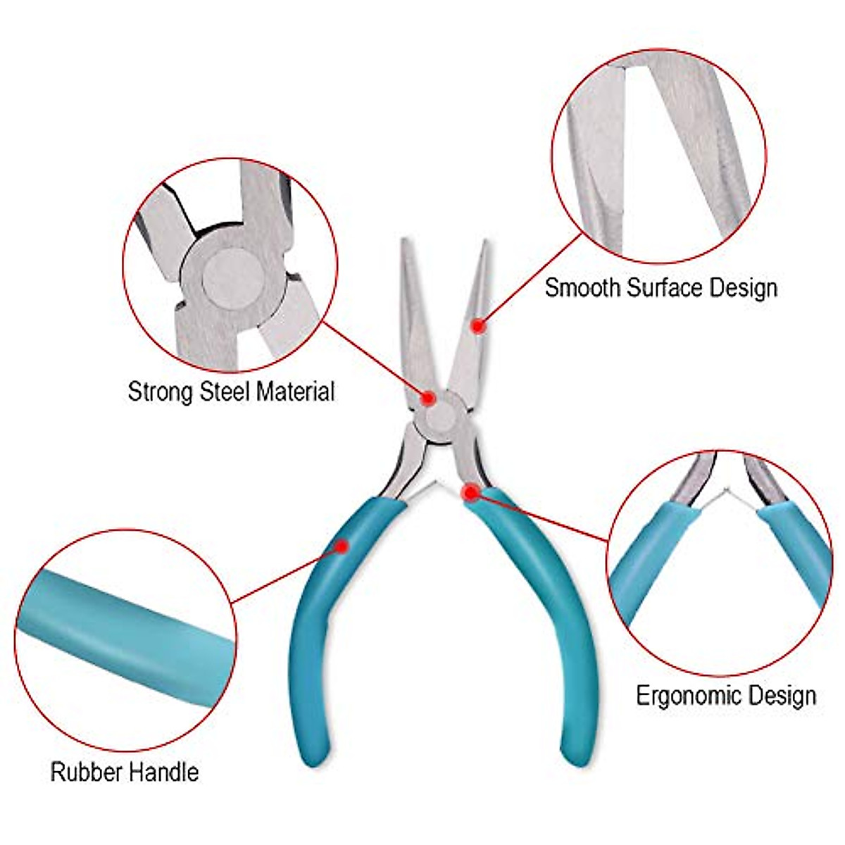 Anezus 4Pcs Jewelry Pliers Tool Set Includes Needle Nose Pliers, Round Nose Pliers, Wire Cutters and Bent Nose Pliers for Jewelry Beading Repair Making Supplies