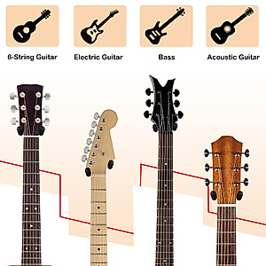 DOMMI Guitar Wall Mount 4 Pack, Guitar Hanger with Rotatable Soft Hook for All Size Guitars, Hardwood U-Shaped Guitar Holder Wall Mount for Acoustic, Electric Guitar, Bass