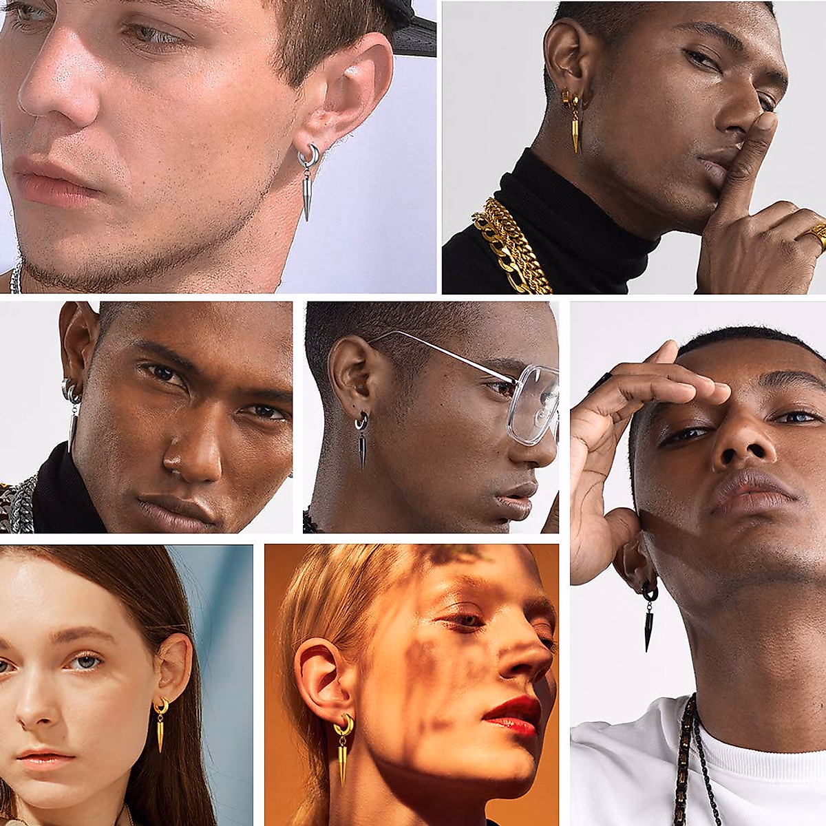 Black Earrings Cool Mens Dangling Hoop Goth Gothic Punk Steel Spike Dangle Dangly Earrings For Men Man Women