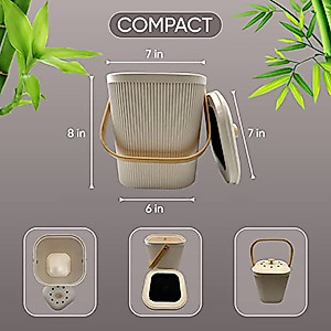 Compost Bin Kitchen - Compost Bin with Charcoal Dual Filter and Lid - Sustainable Bamboo Fiber Kitchen Compost bin countertop - Composter