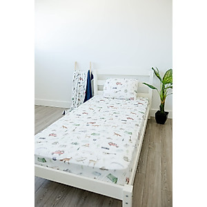 Pobi Baby - Premium Twin Fitted Sheet, Flat Sheet with Pillow case - Ultra-Soft Cotton Blend, Stylish Woodland Pattern, Deep Pockets - Twins Sheets - 3 PC (Explore)