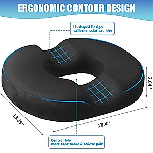 BlissTrends Donut Pillow Seat Cushion,Donut Chair Cushions for Postpartum Pregnancy & Hemorrhoids,Tailbone Pain Relief Cushion,Memory Foam Seat Cushions for Office&Home Chairs (Black)