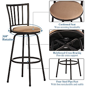 VECELO Bar Stools Set of 4,Adjustable Counter Height Stools with Bentwood Back,Armrest&Footrest,Swivel PU Leather Bar Chairs for Kitchen Island,Coffee Shop and Salon,Black,Curveback Classic