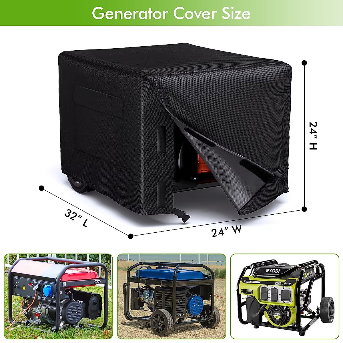 WLEAFJ Generator Cover Heavy Duty Waterproof, Universal Portable Generator Cover 32”L x 24”W x 24”H - for Most Generators 5000-10000 Watt