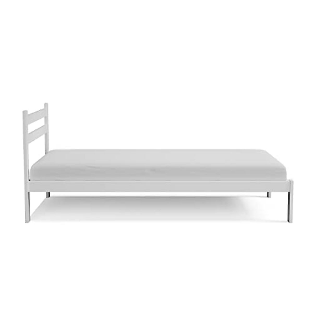 Amazonas Twin Size Bed Frame Solid Pine Wood and Hardwood Slats Support White Finish Wooden White Kids Bed Single Suitable for Boys Girls Bedroom Wooden Bed Frame