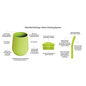 ez pz Mini Cup + Straw Training System 3-Pack (Blue, Lime & Gray) - 100% Silicone Training Cup for Infants + Toddlers - Designed by a Pediatric Feeding Specialist - 9 Months+