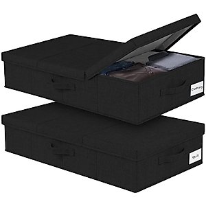Under Bed Storage, Large Underbed Storage Containers with Lids, dorm storage under bed Bins W/Reinforced Handle for Bedroom Organization, Closet Organizers for Clothes Blanket Shoe -2 Pack, Black