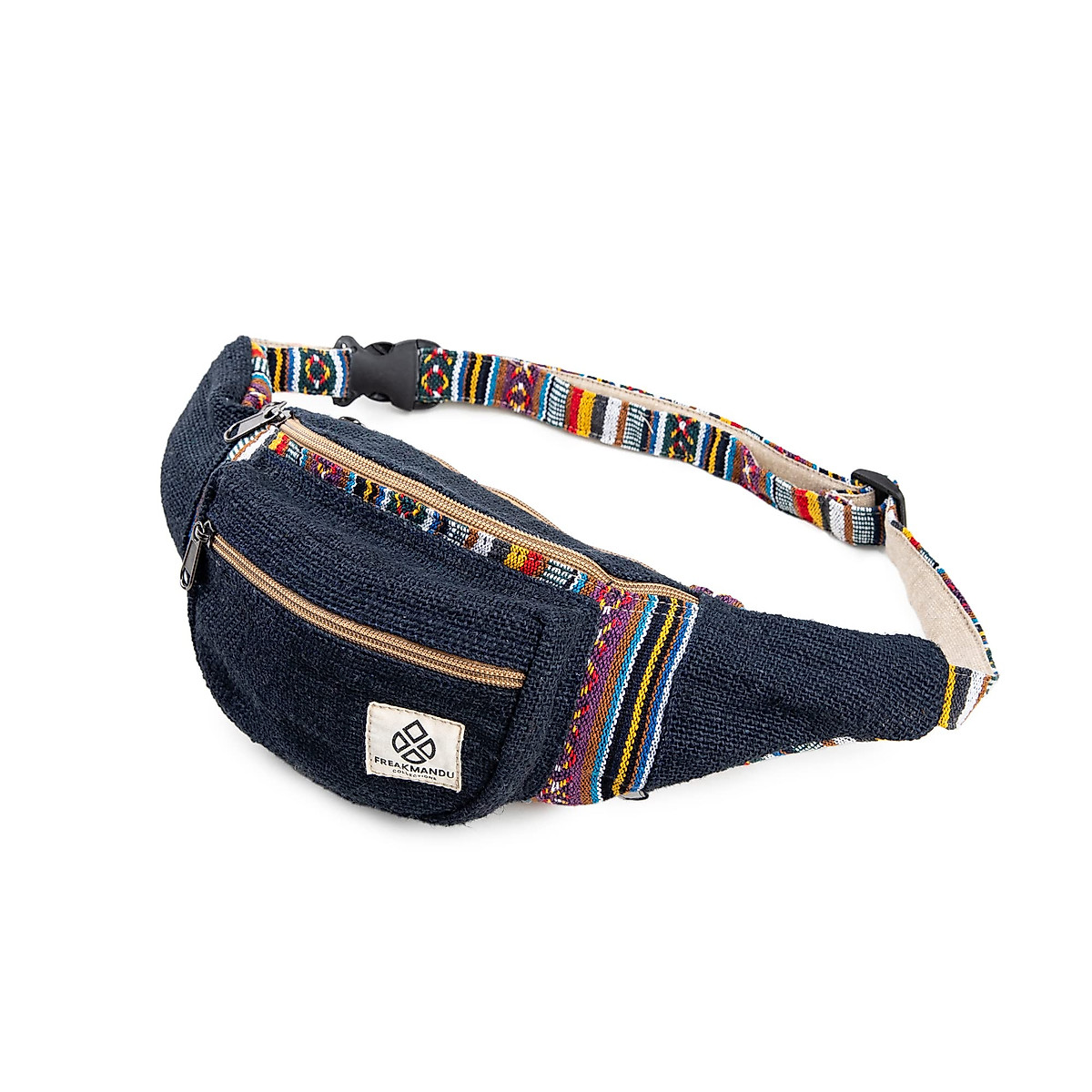 Freakmandu Eco-Friendly Boho Hippie Style Hemp Fanny Pack Blue Hip Waist Bag for Hiking Running Jogging (Azure)