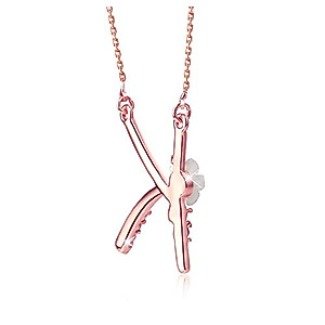 Flower Initial Necklace Amethyst Pink Ruby Red Opal Blue Simulated Pearl Pendant Name Jewelry Made with Swarovski Crystals Rose Gold Plated Anniversary Birthday Gifts for Women Girl,18"+2" (Letter K)