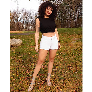 roswear Women's High Waisted Stretchy Denim Shorts Cuffed Jean Shorts White Medium