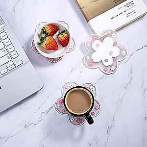 2Pcs Cherry Blossom Coasters for Coffee Table - Heat Resistant Cherry Blossom Decor Non Slip Mat Clear Coasters Table Cup Mat Coffee Mat Gift - Cute Coasters for Drinks Set of 2 for Home, Office, Bar