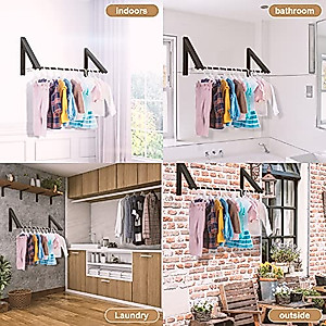 HOME RIGHT Clothes Drying Rack Folding with 32" Rod, Wall Mounted Drying Racks for Laundry, Foldable Laundry Dryer Hanger, Collapsible Clothing Rack for Laundry Room, Black