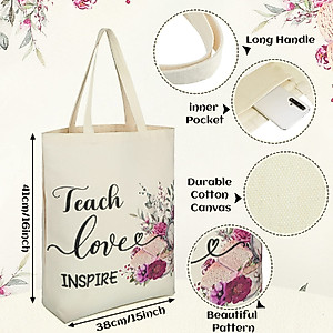 4 Pcs Teacher Tote Bag Appreciation Reusable Canvas thanks Gifts for Women with Interior Pocket for Friend Coworker