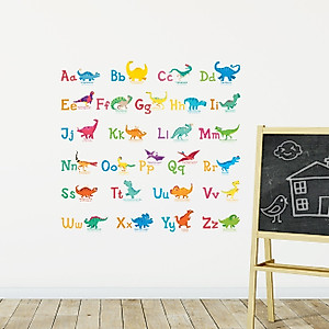 DECOWALL DW-1803 A-Z Dinosaur Alphabet Kids Wall Stickers Wall Decals Peel and Stick Removable Wall Stickers for Kids Nursery Bedroom Living Room d?cor ABC