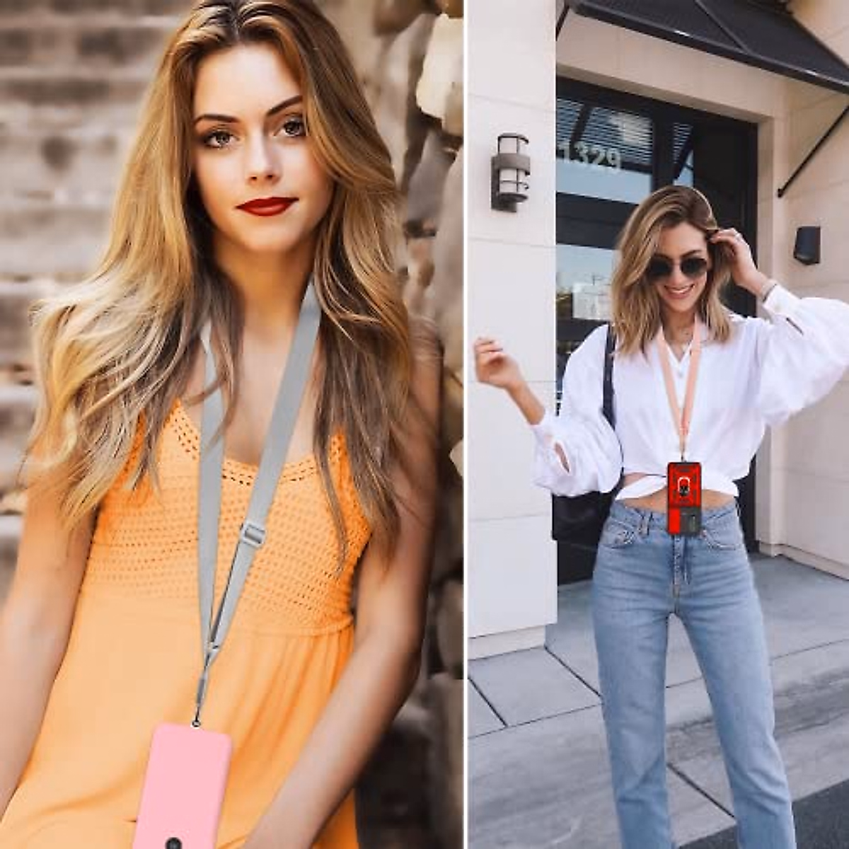 VAKS Phone Lanyard,Universal Adjustable Neck Straps with Phone Pads Phone Lanyard for Phone Case Keys ID Compatible with iPhone and Most Smartphones,2 Pack,Rose Gold/Grey