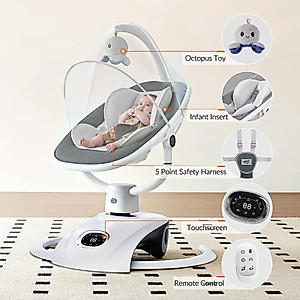 VaVaSoo Baby Swing Electric Baby Swing for Newborn Multi-Motion Baby Rockers and Bouncers with Remote Control, 5 Speed, 13 Melodies, Light Grey